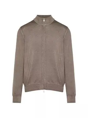 GRAN SASSO Zip-up Ribbed-trim Sweater - Brown