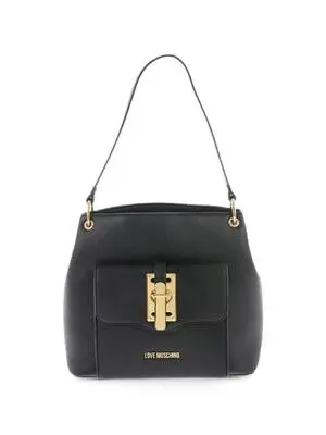 Moschino Grained-effect Logo-plaque Shoulder Bag - Black