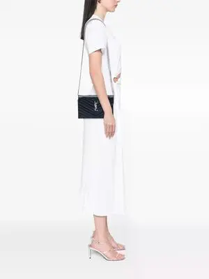 Saint Laurent Grain De Poudre Chevron Cassandre Envelope Chain Wallet Crossbody Bag - Black