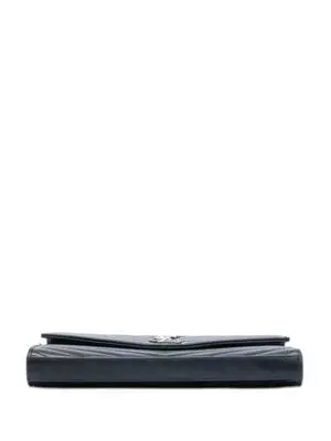 Saint Laurent Grain De Poudre Chevron Cassandre Envelope Chain Wallet Crossbody Bag - Black