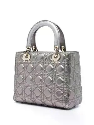 Dior 2018 Medium Metallic Lambskin Cannage Lady Satchel - Silver