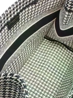 Dior 2018-2019 Medium Canvas Houndstooth Embroidered Book Tote Bag - Black