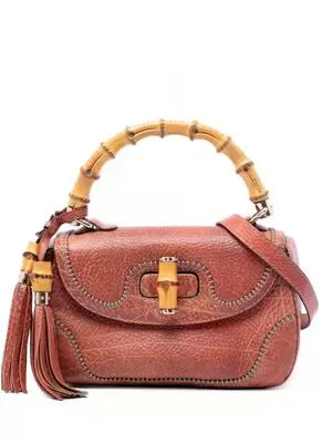 Gucci 2016-2026 Medium Leather New Bamboo Satchel - Red