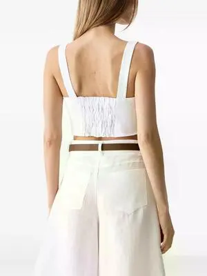 VICOLO Bow Detail Shirred Cropped Top - White