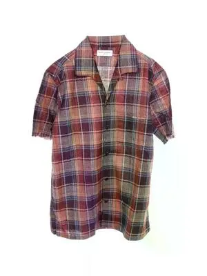 Saint Laurent Embroidered-logo Plaid Shirt - Red