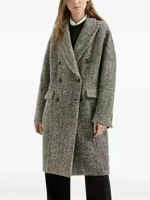 Brunello Cucinelli Virgin Wool And Alpaca Chevron Coat With Monili Embellishment