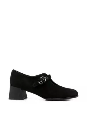 LINDA BAUMANN Suede Buckle Block Heel Pumps