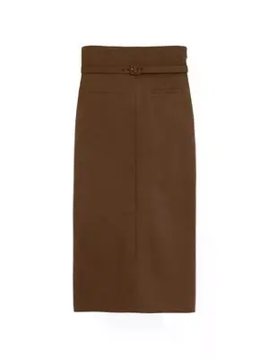 AMI Paris Pencil Belted Wool Skirt