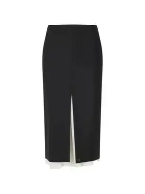 SEMICOUTURE Xenia Layered-detail Front-slit Midi Skirt - Black