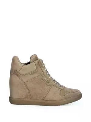 Dkny Wedge-heel Logo-print Sneakers - Brown