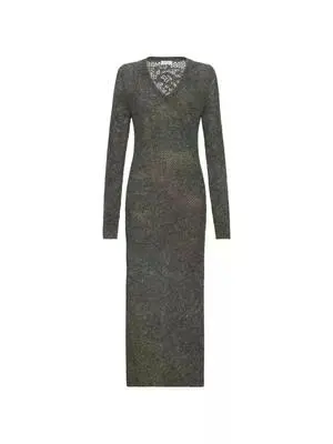 Brunello Cucinelli Lace Flowers Knit Maxi Dress - Grey