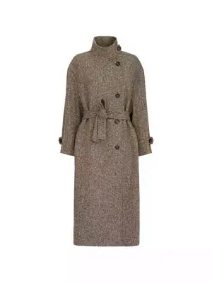 Brunello Cucinelli Sparkling Virgin Wool Chevron Belted Coat With Monili