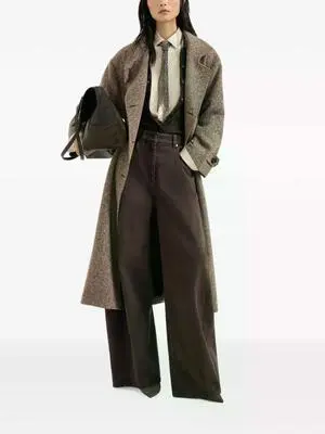 Brunello Cucinelli Sparkling Virgin Wool Chevron Belted Coat With Monili