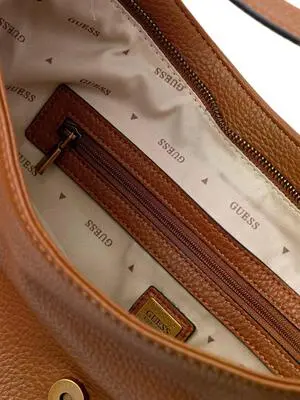 Guess Camden Logo-plaque Pebbled Midi Shoulder Bag - Brown