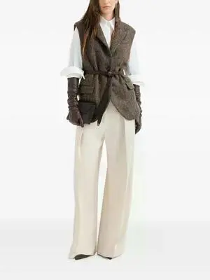 Brunello Cucinelli Virgin Wool Chevron Vest With Leather Belt And Monili