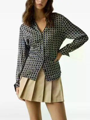 Guess Monogram Print Long Sleeve Blouse - Black