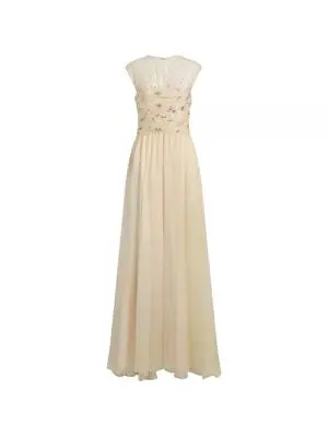 Alberta Ferretti Embellished Gathered Dress - Neutrals
