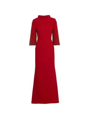 Badgley Mischka Bead-embellished Crepe Gown - Red