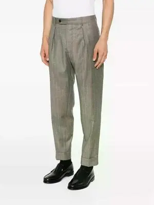 BERWICH Check-pattern Pleated Wool Trousers