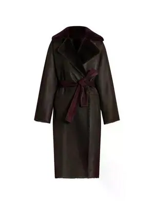 Alberta Ferretti Belted Leather Coat - Brown