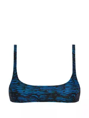TROPIC OF C Tiger-print Scoop-neck Bikini Top - Blue