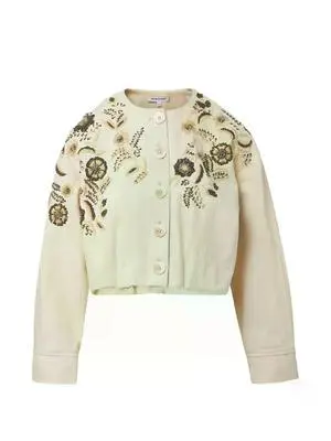 Veronica Beard Emeren Floral-embroidered Cardigan - Neutrals