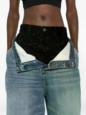 Attico Layered-effect Crystal-embellished Jeans