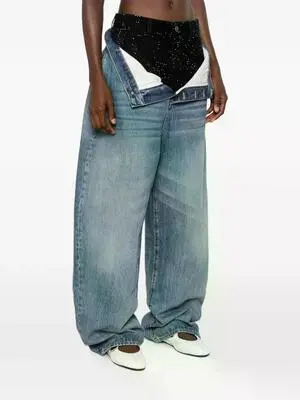 Attico Layered-effect Crystal-embellished Jeans