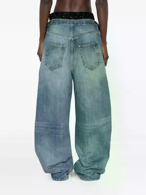 Attico Layered-effect Crystal-embellished Jeans