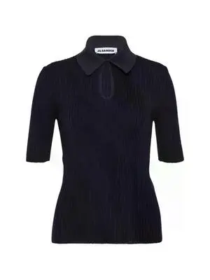 JIL SANDER Ribbed-knit Keyhole Polo Shirt - Grey