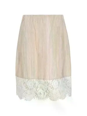 N°21 Striped Lace-hem Midi Skirt - Neutrals