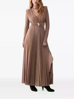 Liu Jo Long Pleated Lurex V-neck Dress