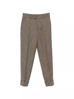 BERWICH Herringbone-pattern Wool Trousers - Brown