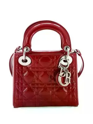 Dior Lady Chain Bag Cannage Quilt Patent Mini Satchel - Red