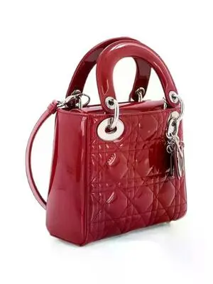 Dior Lady Chain Bag Cannage Quilt Patent Mini Satchel - Red