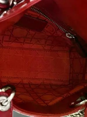 Dior Lady Chain Bag Cannage Quilt Patent Mini Satchel - Red