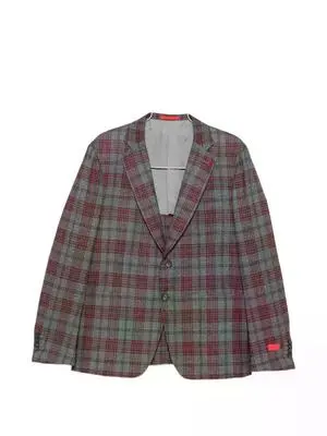 Isaia Check-pattern Notch-lapel Blazer - Grey