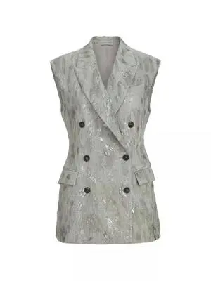 Brunello Cucinelli Virgin Wool And Cashmere Twill Flannel Vest With Dazzling Lynx Embroidery - Grey