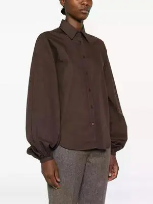 Closed Balloon Sleeve Shirt - Brown