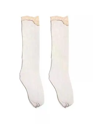 Valentino Garavani Lace-trim Mesh Socks - Neutrals