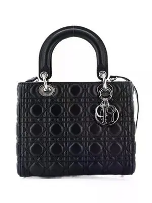 Dior Lady Bag Cannage Quilt Lambskin Medium Satchel - Black