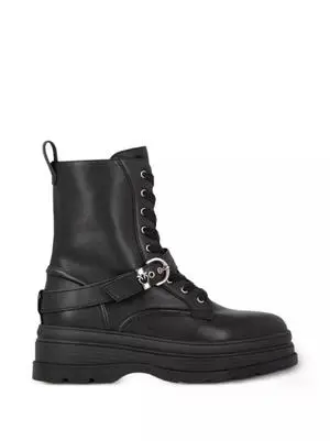 Pinko Buckle-strap Lace-up Boots - Black