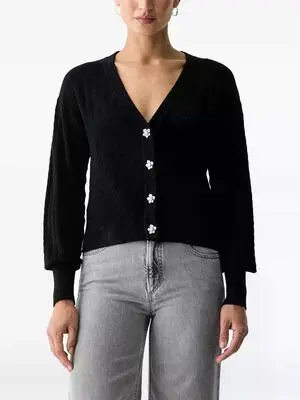 Guess Flower-button Pointelle-knit Cardigan - Black