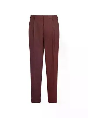 Brunello Cucinelli Virgin Wool And Cashmere Flannel Trousers With Double Pleats - Red
