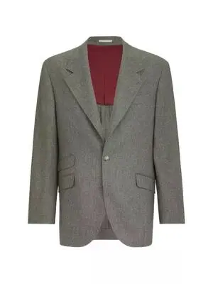 Brunello Cucinelli Virgin Wool Flannel Cavallo Tailor Blazer With Metal Buttons - Grey