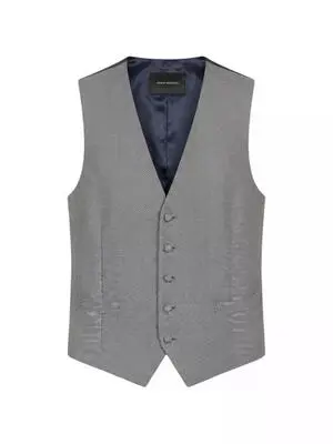 RAMON SANJURJO Geometric-pattern Single-breasted Waistcoat - Blue