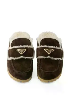 Prada Suede And Shearling Mules