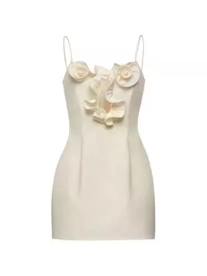Magda Butrym Ruffled Floral-appliqué Dress - Neutrals