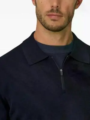 Boggi Milano Knitted Polo Shirt Quarter-zip Wool Blend Wooltech
