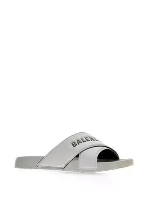 Balenciaga Logo-embossed Crossover-strap Slippers - Grey